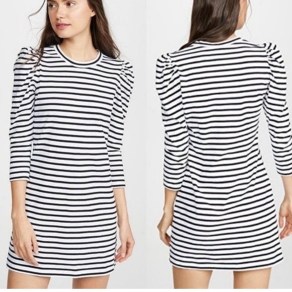 A.L.C. | Dresses | Alc Black White Stripe Puff Sleeve Shift Kidman ...